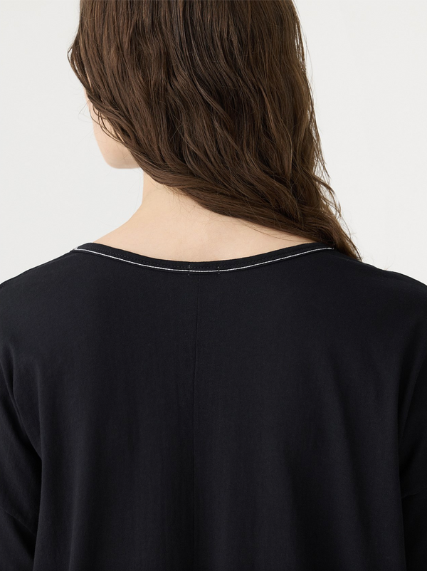 Bassike V Neck Circle L/S T.Shirt - Black - Nik and She