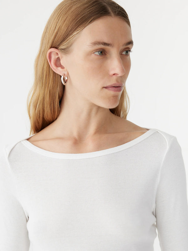 Bassike Envelope Neck Rib Long Sleeve T.shirt - White - Nik and She